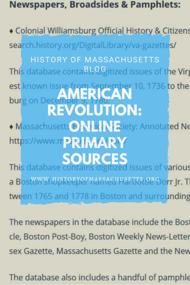 American Revolution: Online Primary Sources - History of Massachusetts Blog